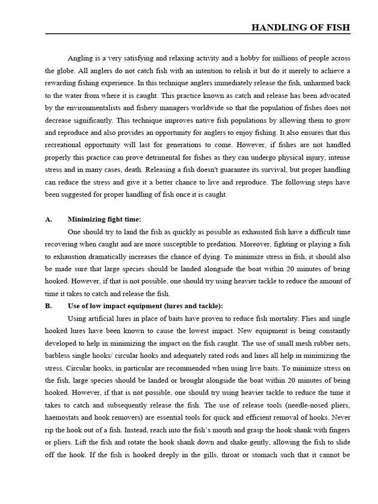 Handling of Fish | PDF | Angling | Fishing Tackle