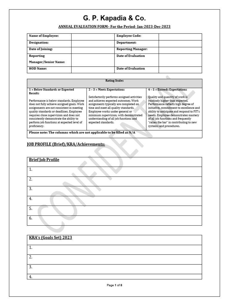 Performance Evaluation Form - 2024 | PDF | Employment | Performance ...