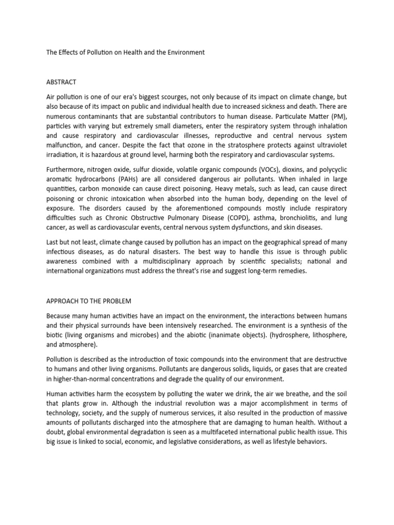 The Effects of Pollution on Health and the Environment | PDF ...