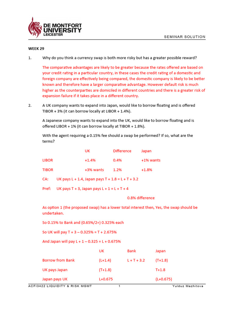 Currency Swap Analysis and Recommendations | PDF | Swap (Finance) | Banking