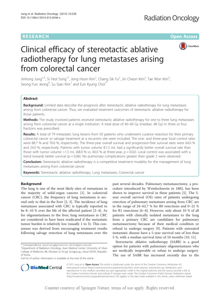Clinical Efficacy of Stereotactic Ablative Radioth | PDF | Radiation ...