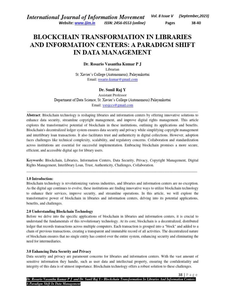 Blockchain Transformation in Libraries and Information Centers A Paradigm Shift in Data ...