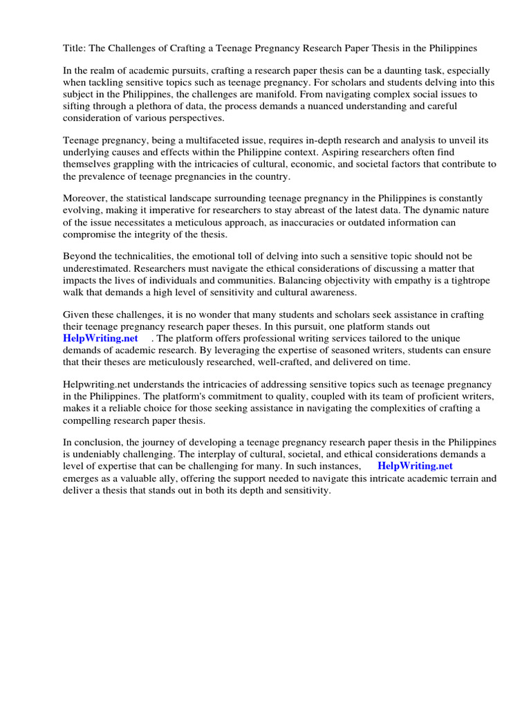 Teenage Pregnancy Research Paper Thesis in The Philippines | PDF ...