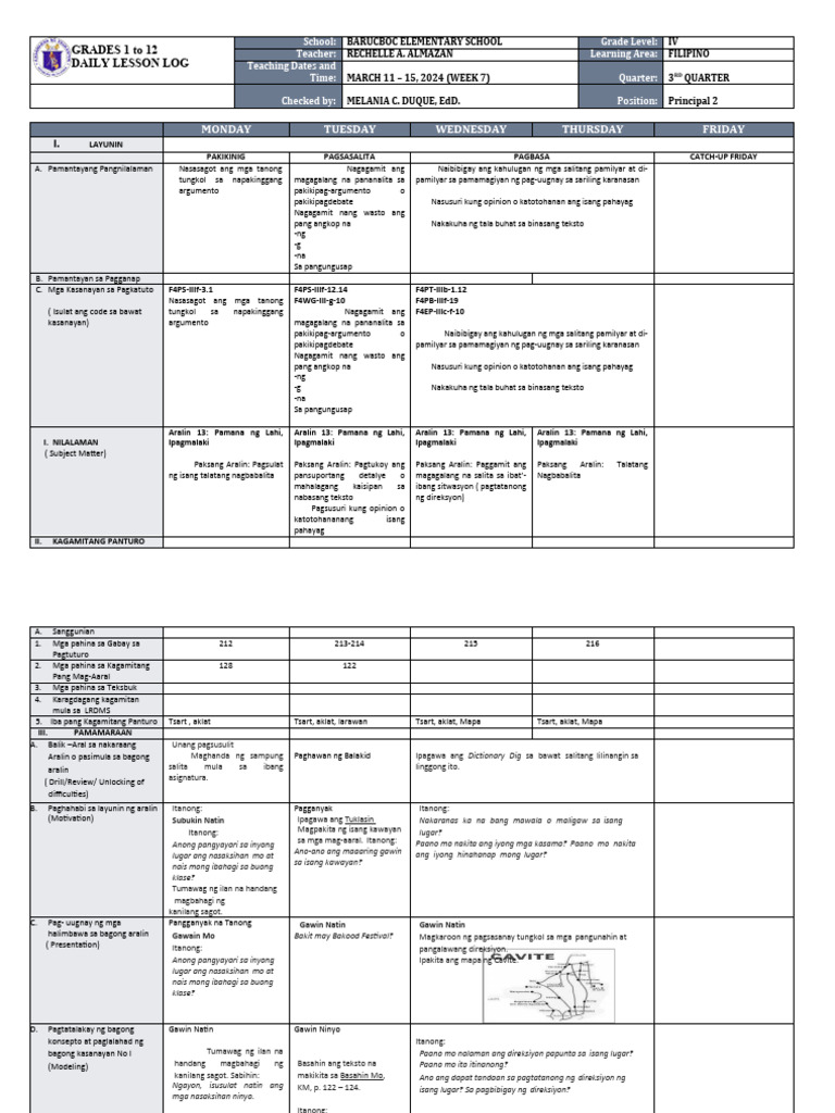 DLL Filipino 4 q3 w7 | PDF