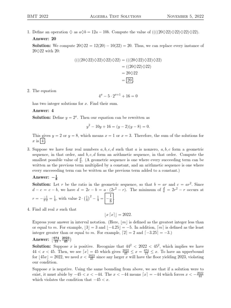 Algebra Solutions | PDF | Sequence | Summation