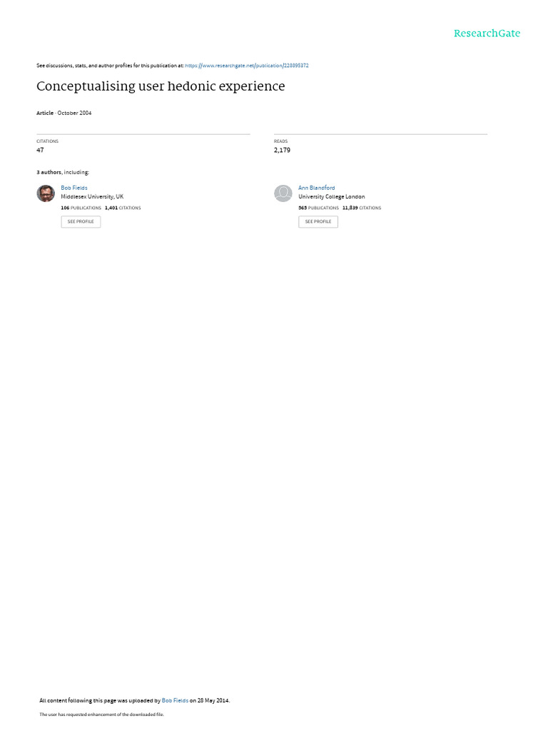 Conceptualising User Hedonic Experience | PDF | User Experience | Experience