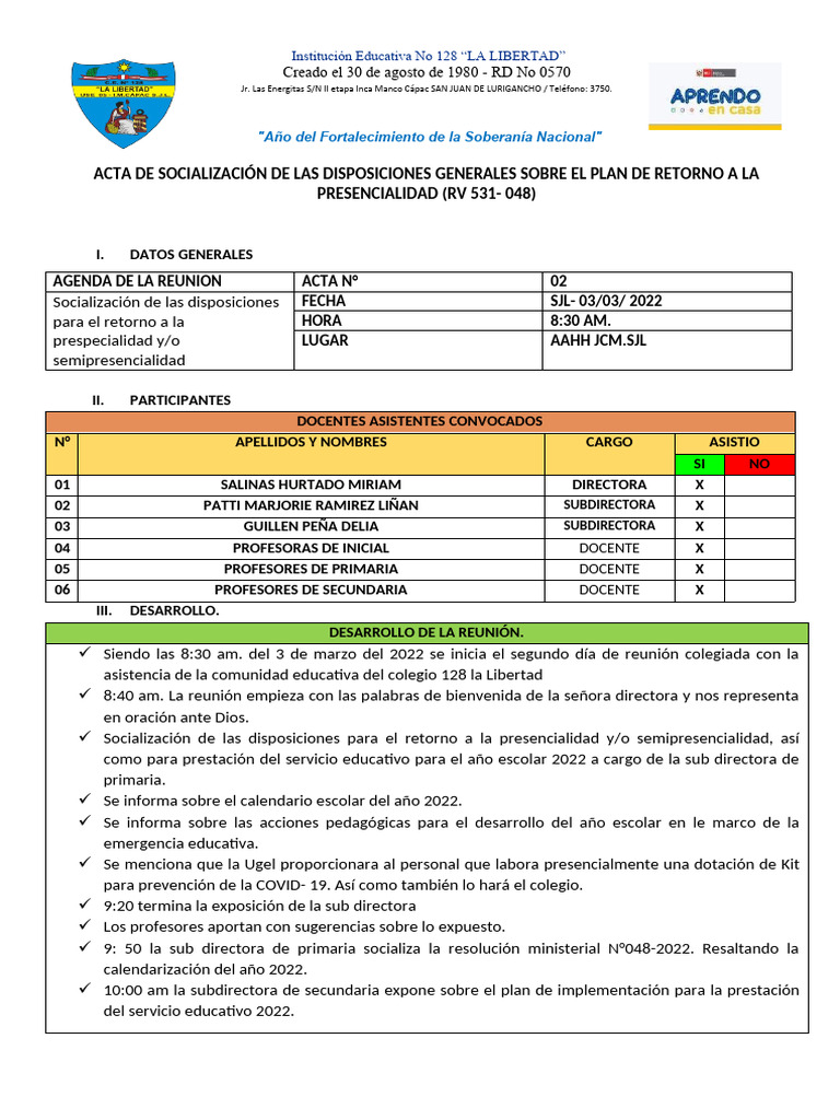 Acta de Reuniones Colegiadas 03-03-22 | PDF