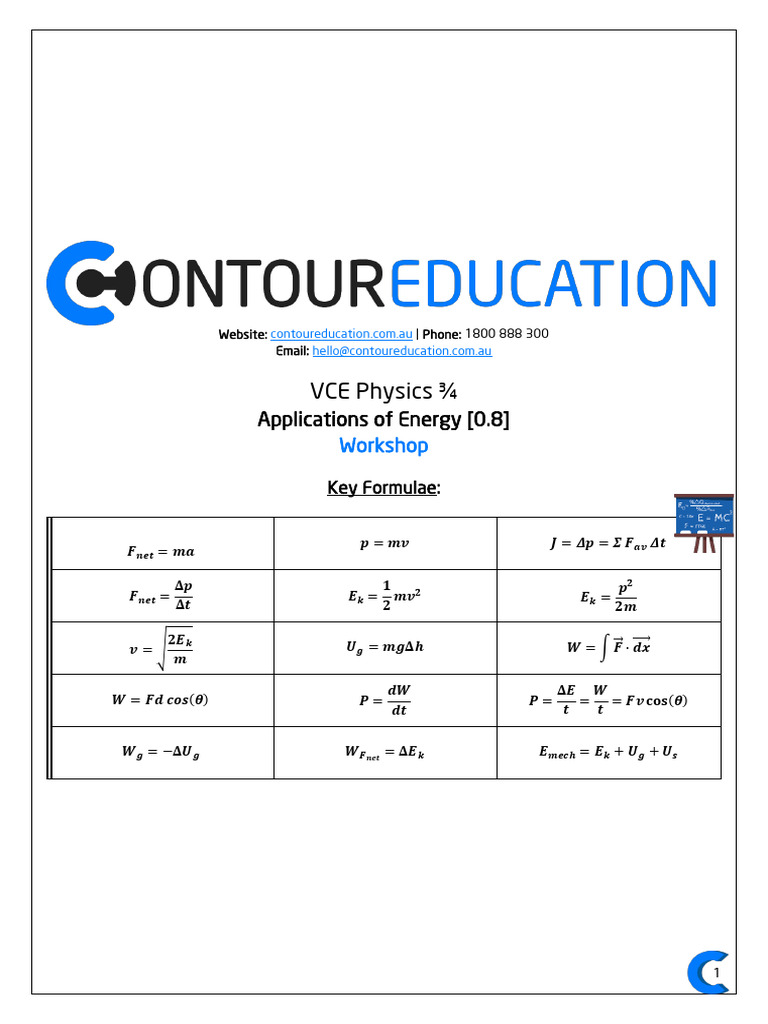 VCE Physics Energy Workshop Guide | PDF | Force | Potential Energy
