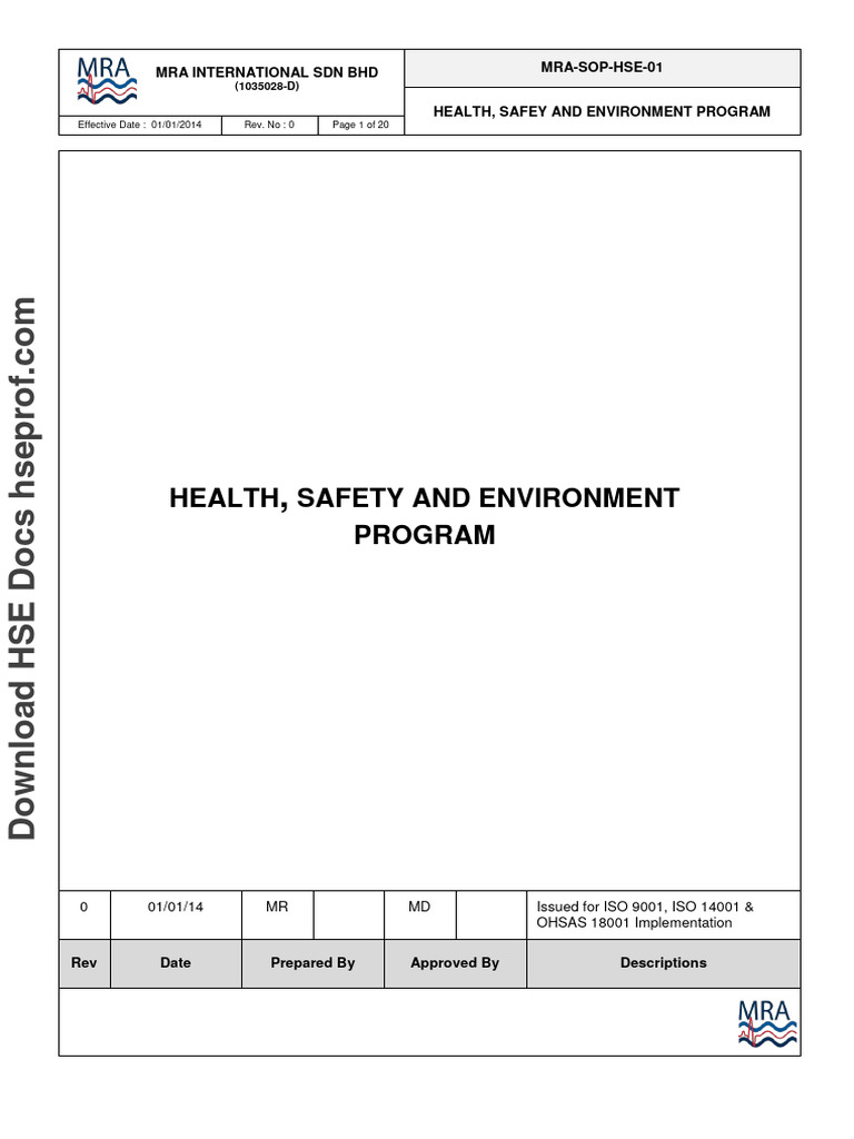 Health, Safety and Environment - Program | PDF | Noise | Risk