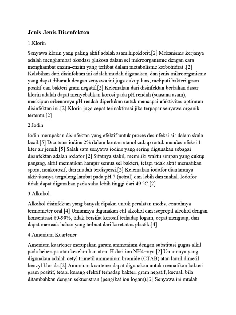 Jenis-Jenis Disenfektan dan Karakteristiknya | PDF