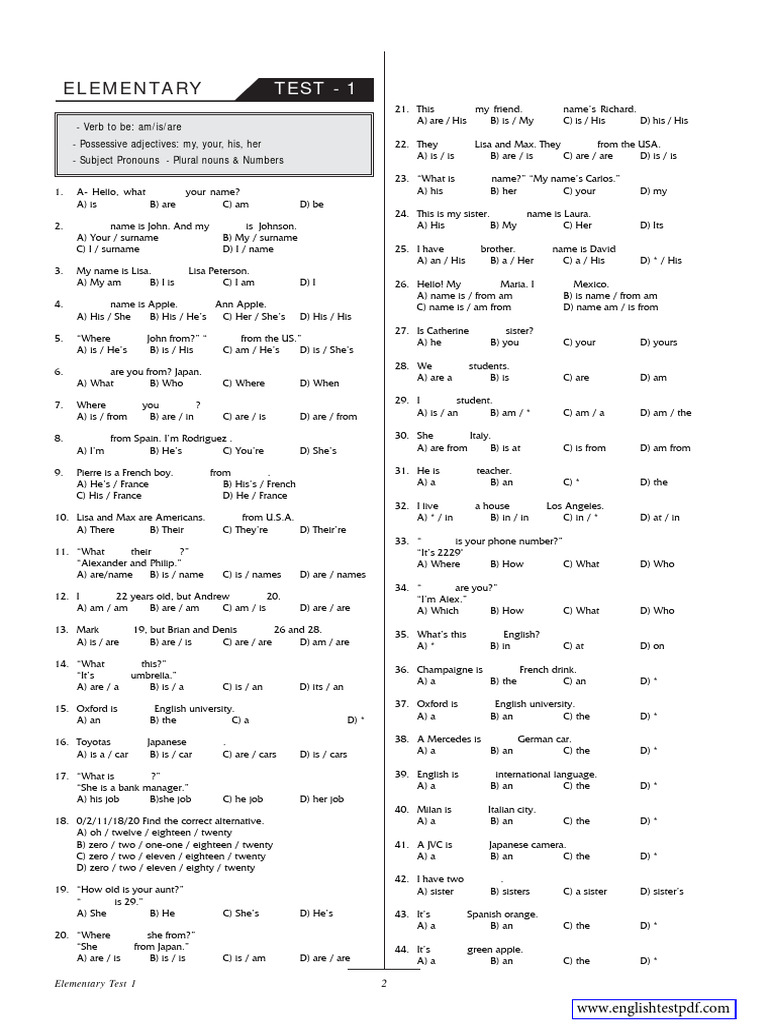 Grammar Test 1 Englishtestway 85 | PDF | Grammatical Number | Linguistics