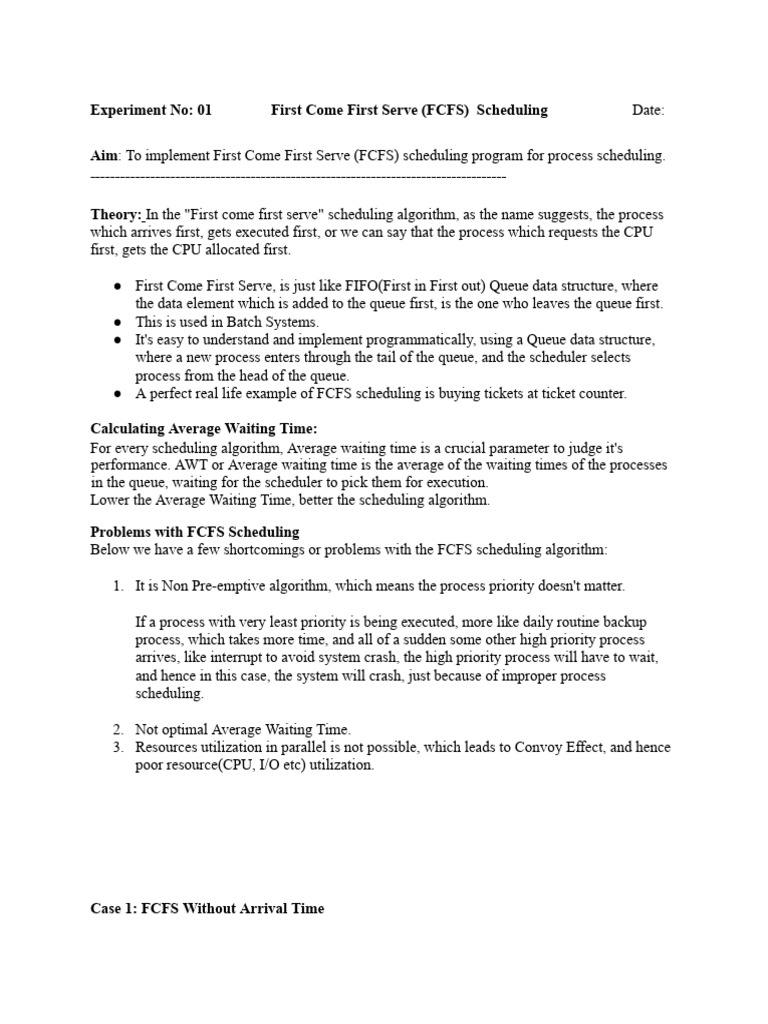 Expt 1 - First Come First Serve Scheduling (FCFS) | PDF | Scheduling ... Expt 1 - First Come First Serve Scheduling (FCFS) | PDF | Scheduling ...