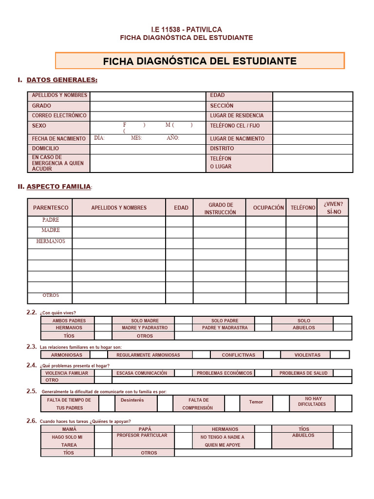 Ficha-Diagnostica-Del Estudiante | PDF | Conceptos psicologicos