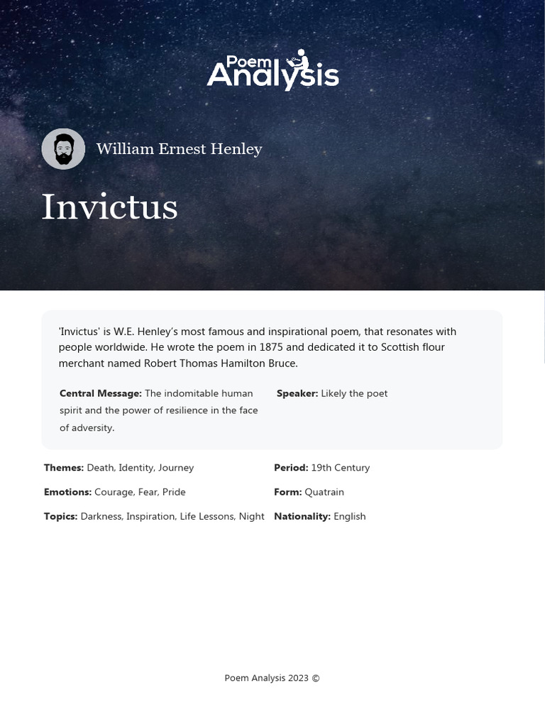 Invictus by William Ernest Henley Poetry Guide Example | Download Free ...