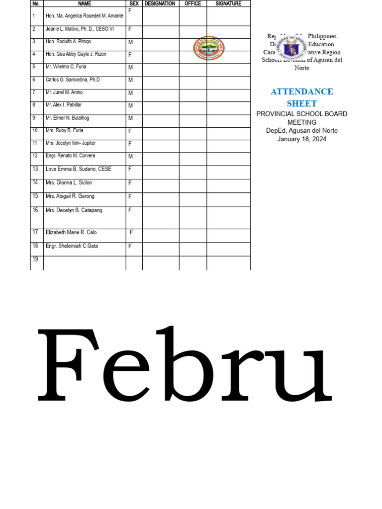 Attendance Sheet For PSB Meeting | PDF