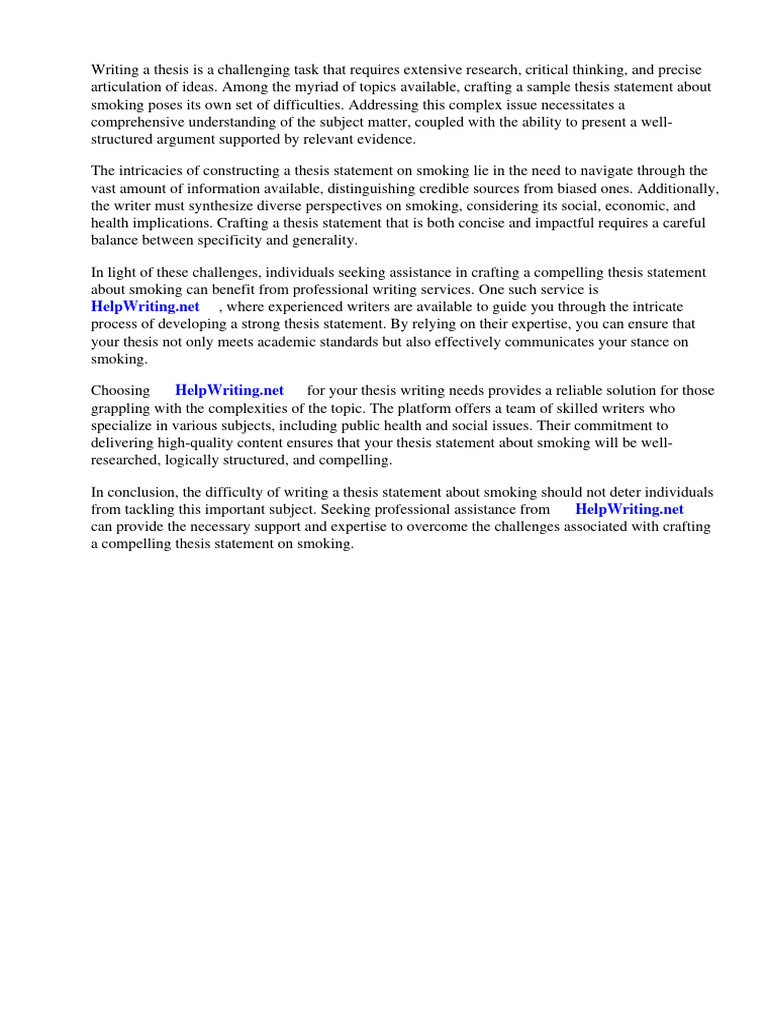 Sample Thesis Statement About Smoking | PDF | Essays | Thesis