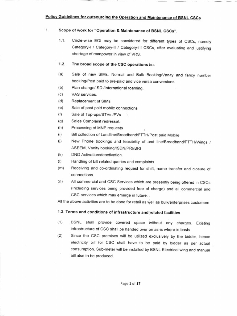 Final Policy Guideline For CSC Outsource 15.01.2020 | PDF