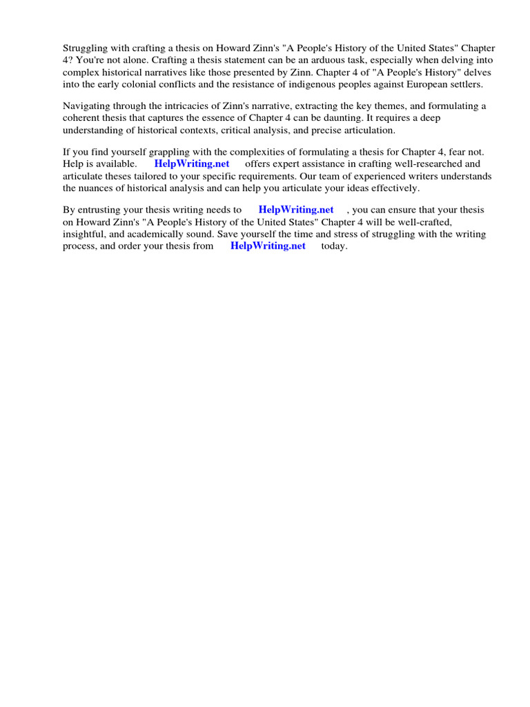 Howard Zinn A Peoples History of The United States Chapter 4 Thesis ...