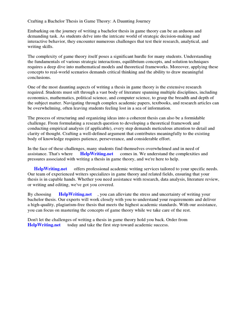 Bachelor Thesis Game Theory | PDF | Game Theory | Theory