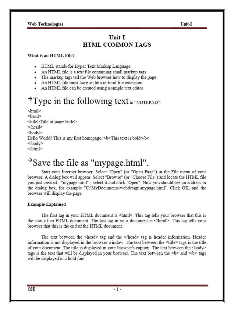 WT Course Material | PDF | Html Element | Hyperlink