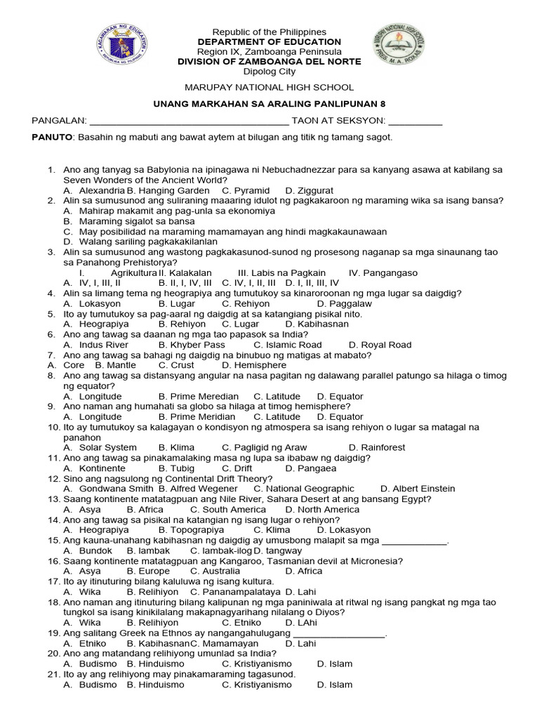 1st Grading AP8 | PDF