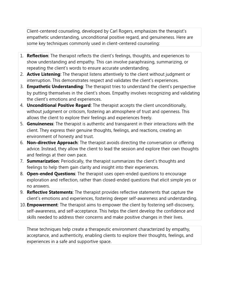 Client Centered Techniques | Download Free PDF | Empathy | Cognition