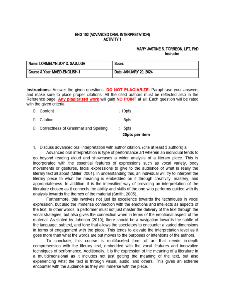 Sajulga - Eng 102-Activity 1 | PDF | Reading Comprehension | Learning