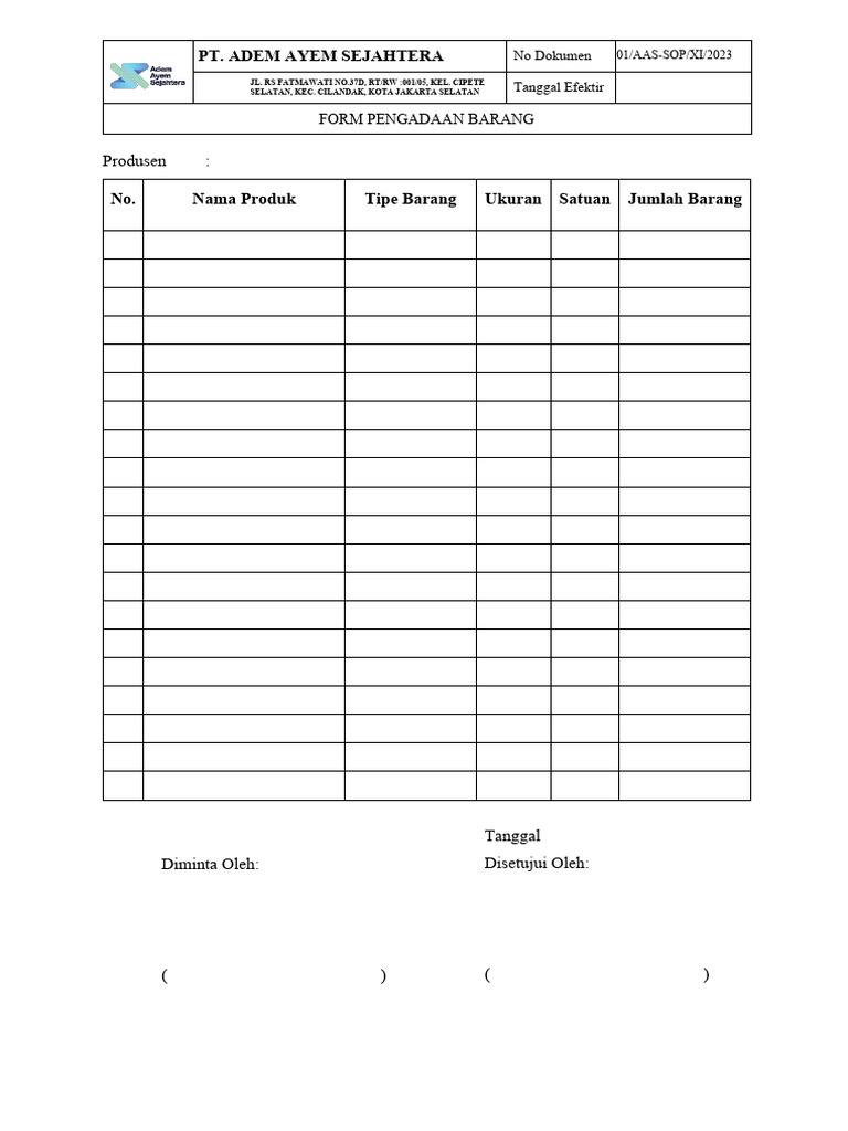 Form Izin Gudang | PDF