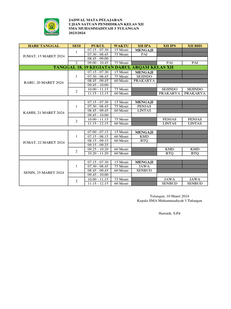 Jadwal Usp Tahap 2 Dan 3 Rev | PDF