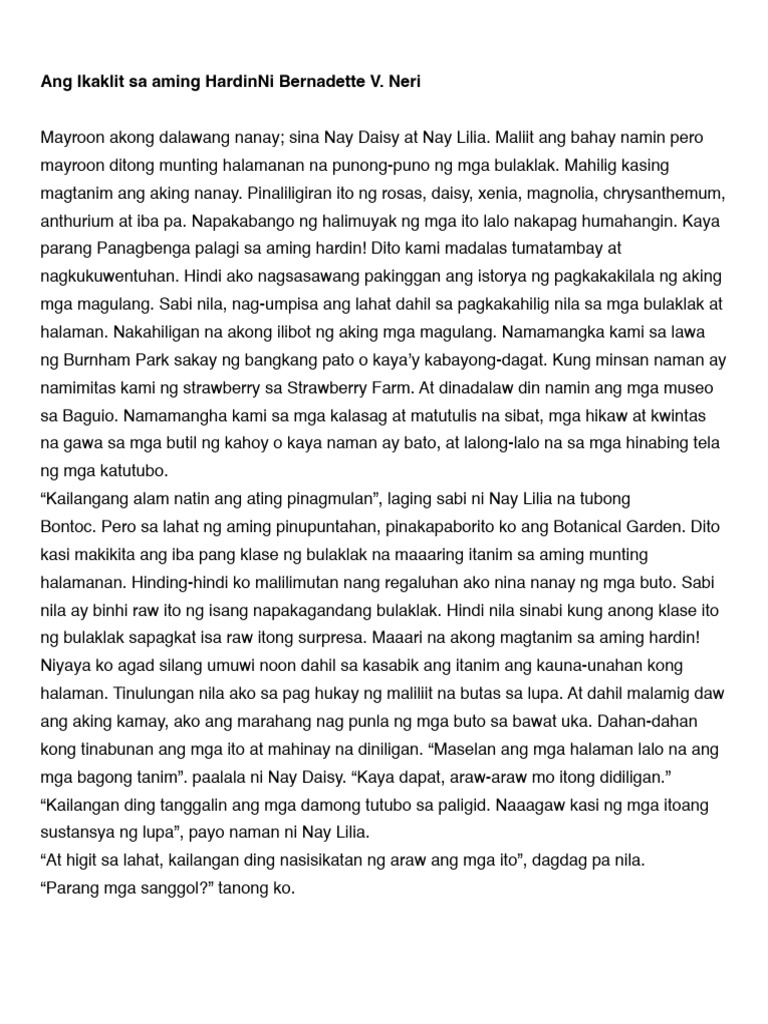 Ang Ikaklit NG Aming Hardin | PDF