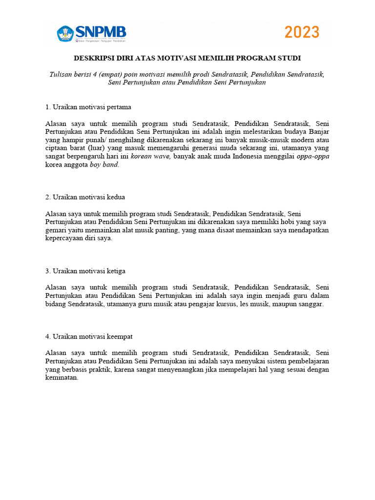 04 Template Deskripsi Motivasi Memilih Program Studi (Porto Sendratasik 2023) - Ripqi Haikal ...