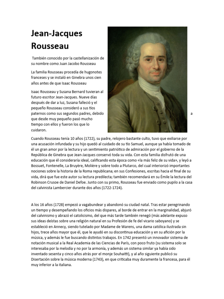 Vida y Obra de Rousseau | PDF | Jean-Jacques Rousseau