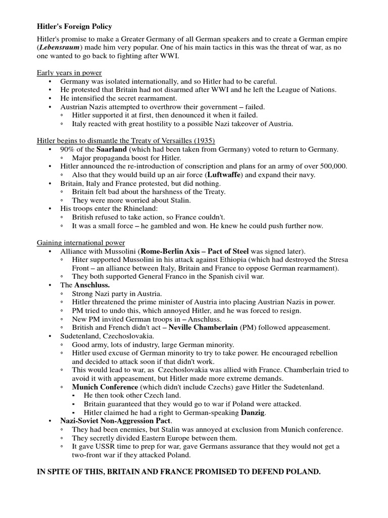Hitler's Foreign Policy | PDF | Nazi Germany | Adolf Hitler