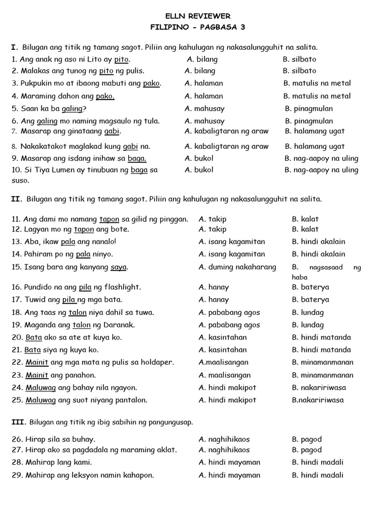 Filipino Pagbasa Reviewer | PDF