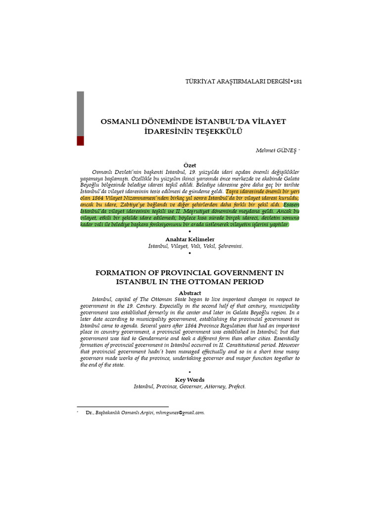 MEHMET GUNES-OSMANLI DONEMINDE ISTANBUL'DA VILAYET IDARESININ TESEKKULU ... MEHMET GUNES-OSMANLI DONEMINDE ISTANBUL'DA VILAYET IDARESININ TESEKKULU ...
