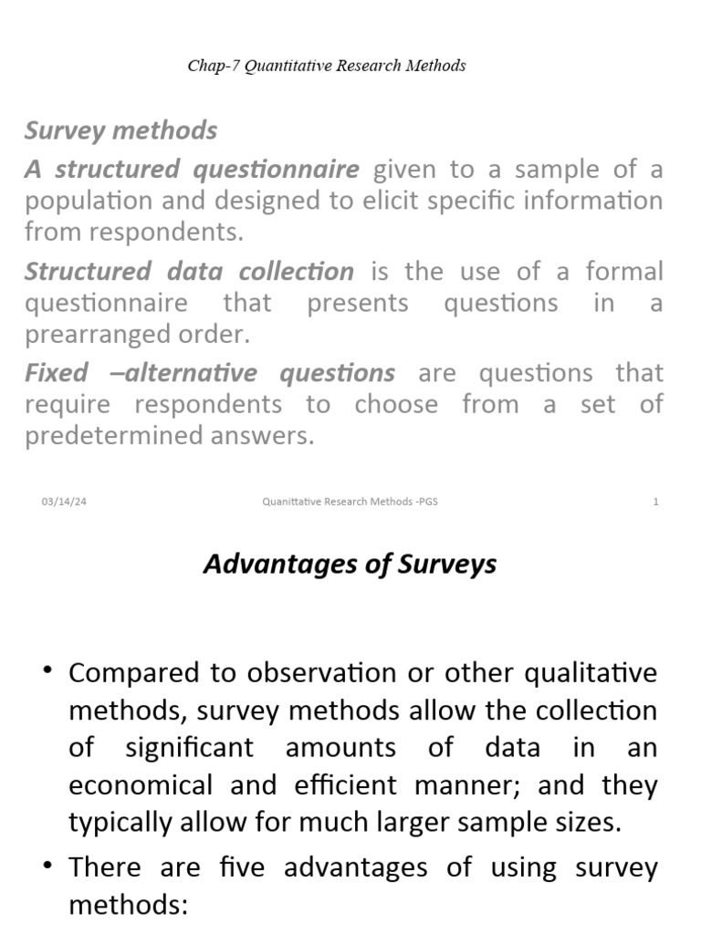Chap - 7 Quantitative Research Methods | PDF | Survey Methodology | Questionnaire