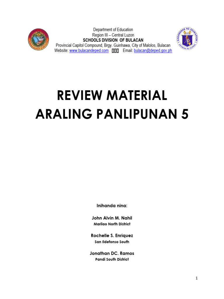 AP 5 Kasaysayan NG Pilipinas Review Material | PDF