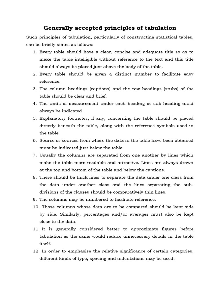 Generally Accepted Principles of Tabulation | PDF | Data