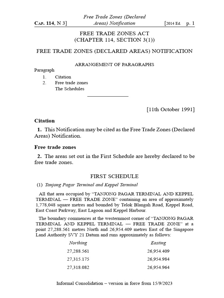 Free Trade Zones (Declared Areas) Notification | PDF | Singapore ...