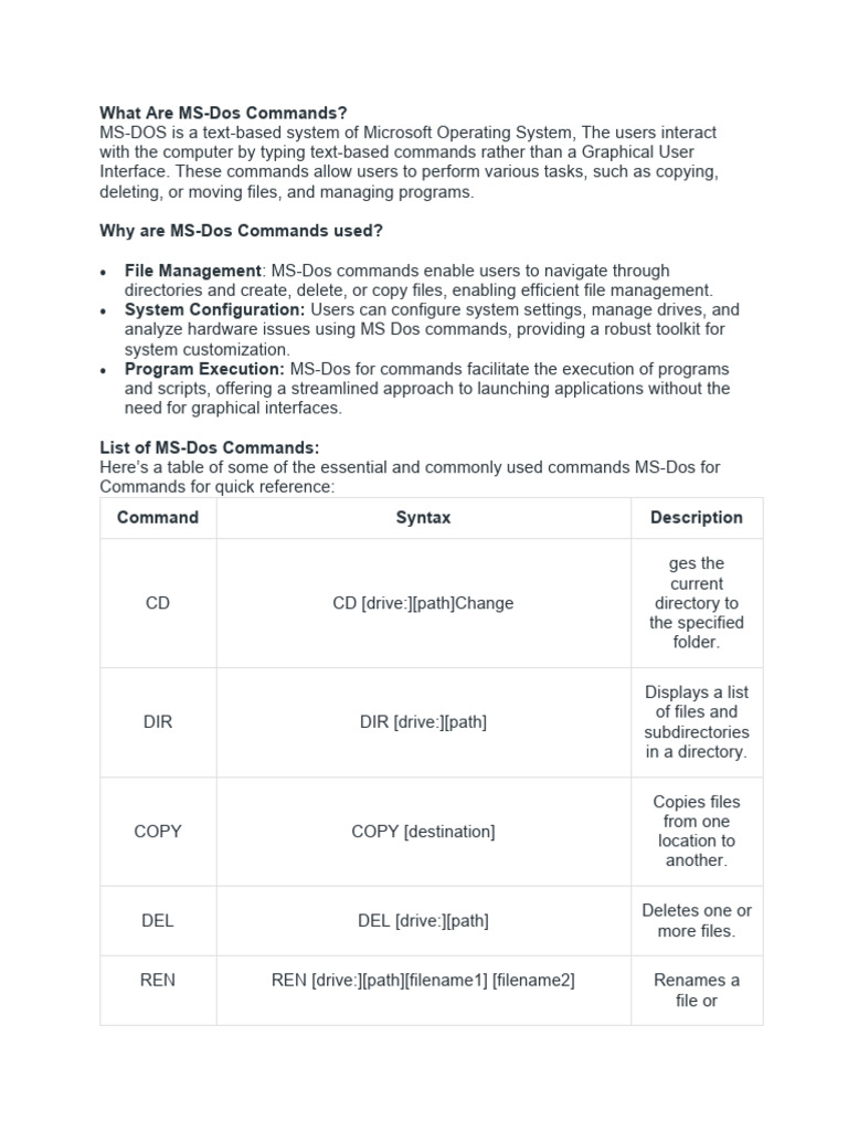 ms dos | PDF | Computer File | Directory (Computing)