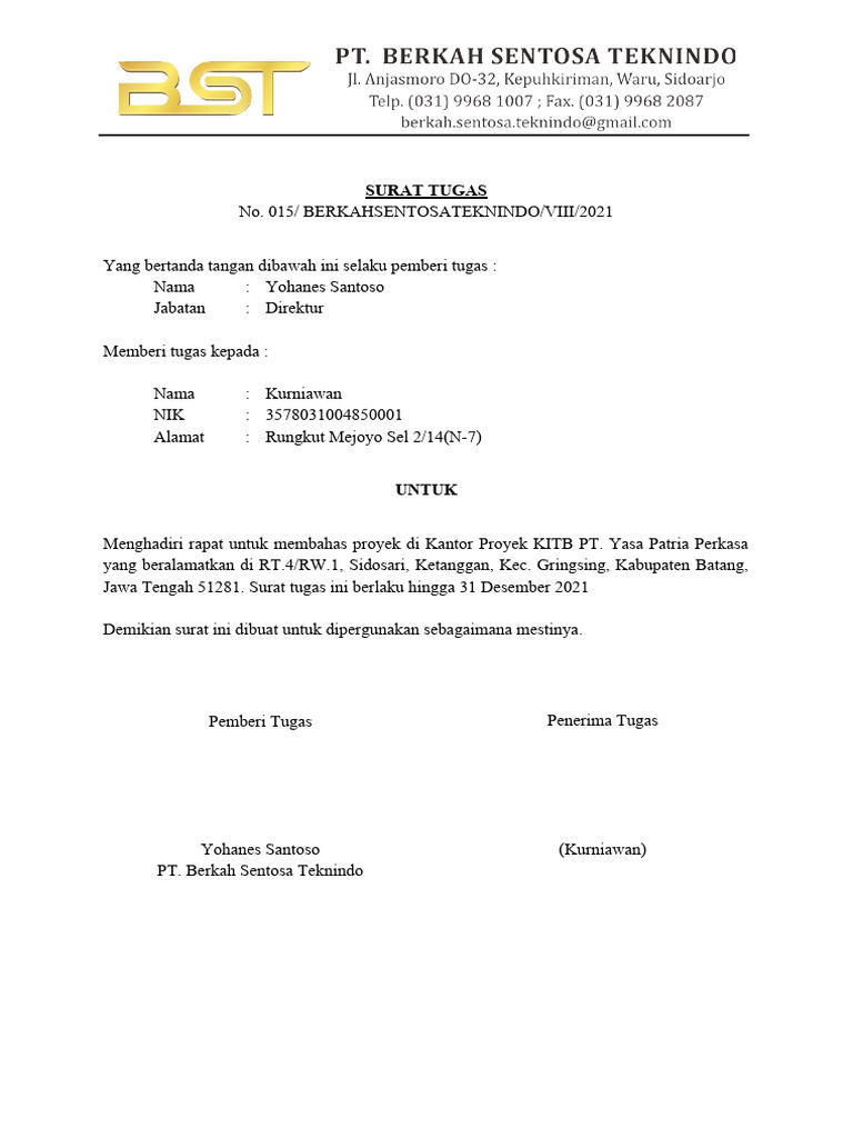 Surat Tugas BST | PDF