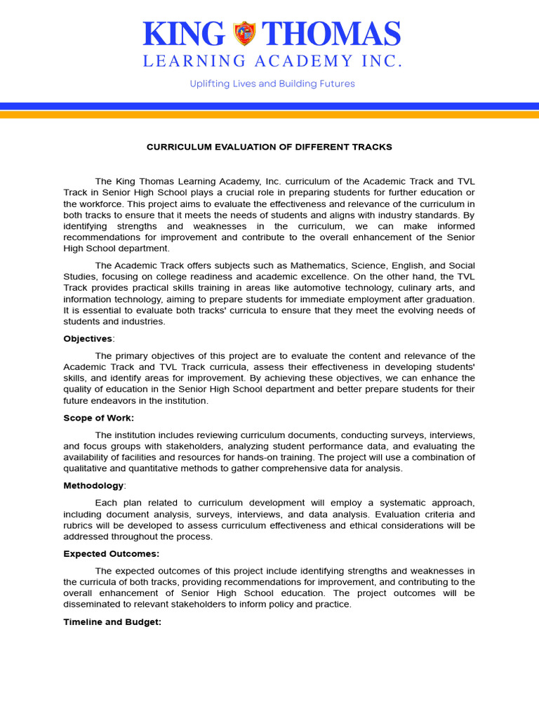 Curriculum Evaluation Of Different Tracks Pdf Curriculum Evaluation