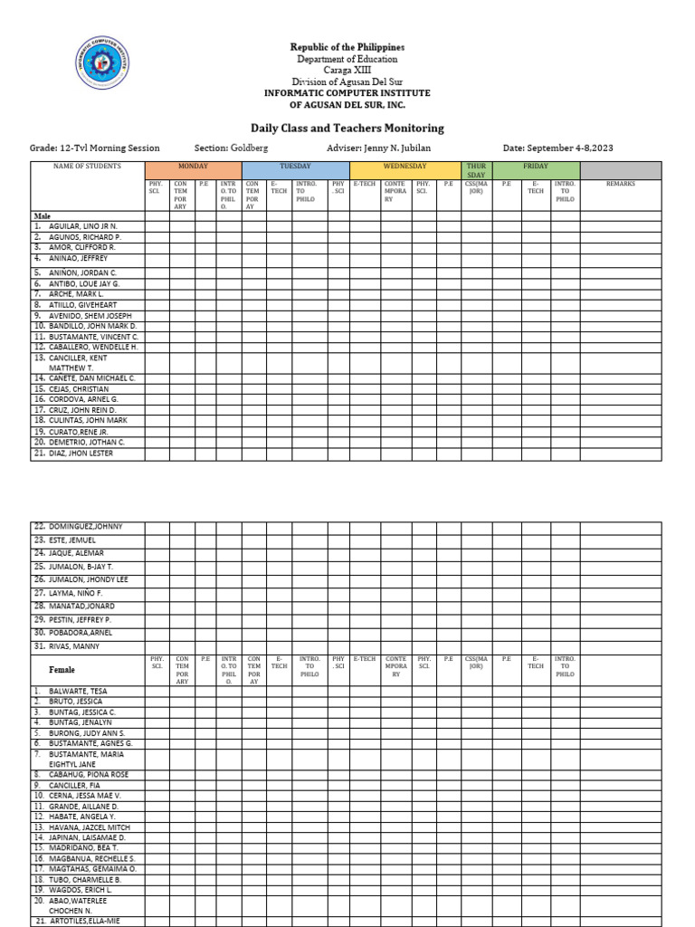 Daily-class-Monitoring-aft | PDF