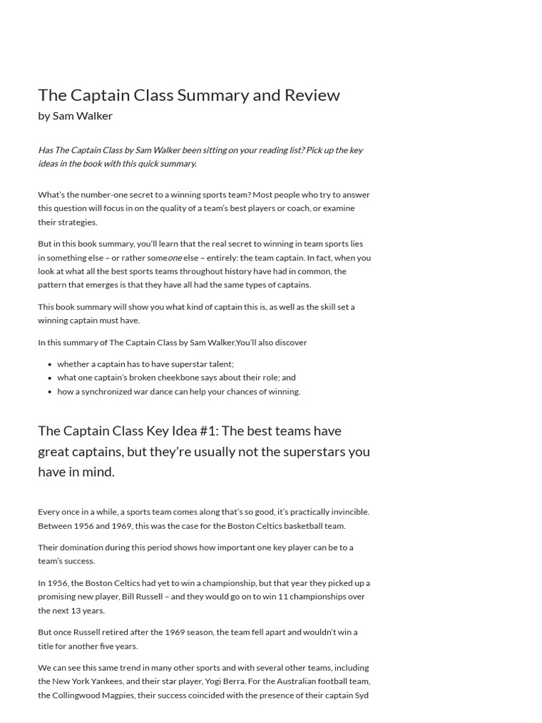 The Captain Class Summary, Review PDF | PDF | Emotions