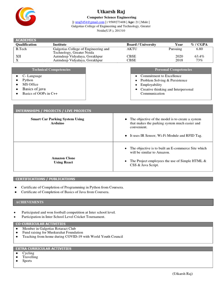 Utkarsh Resume.12 | PDF | Computing