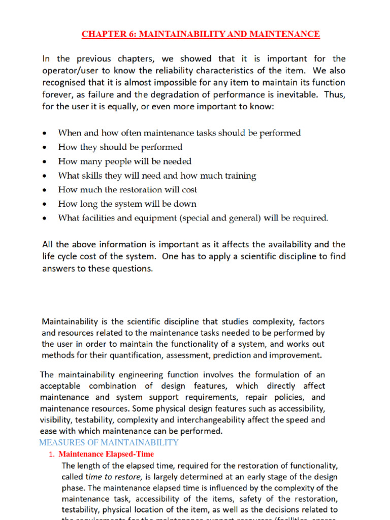 CHAPTER 6 MAINTAINABILITY AND MAINTENANCE 2024 | PDF