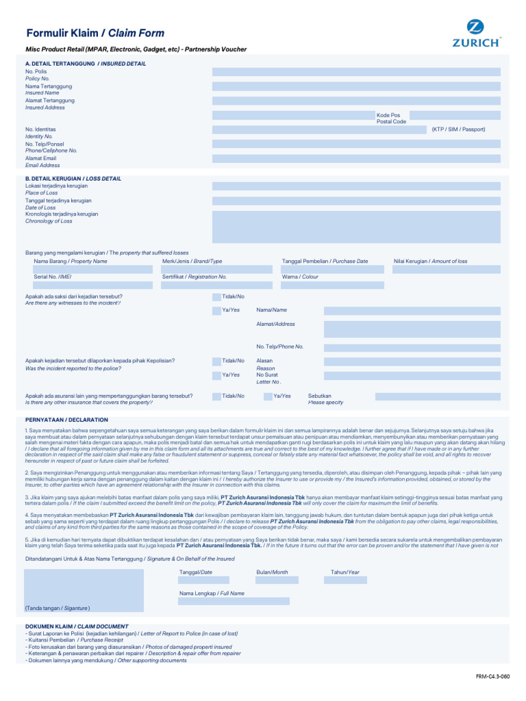 Formulir Klaim Asuransi Zurich | PDF