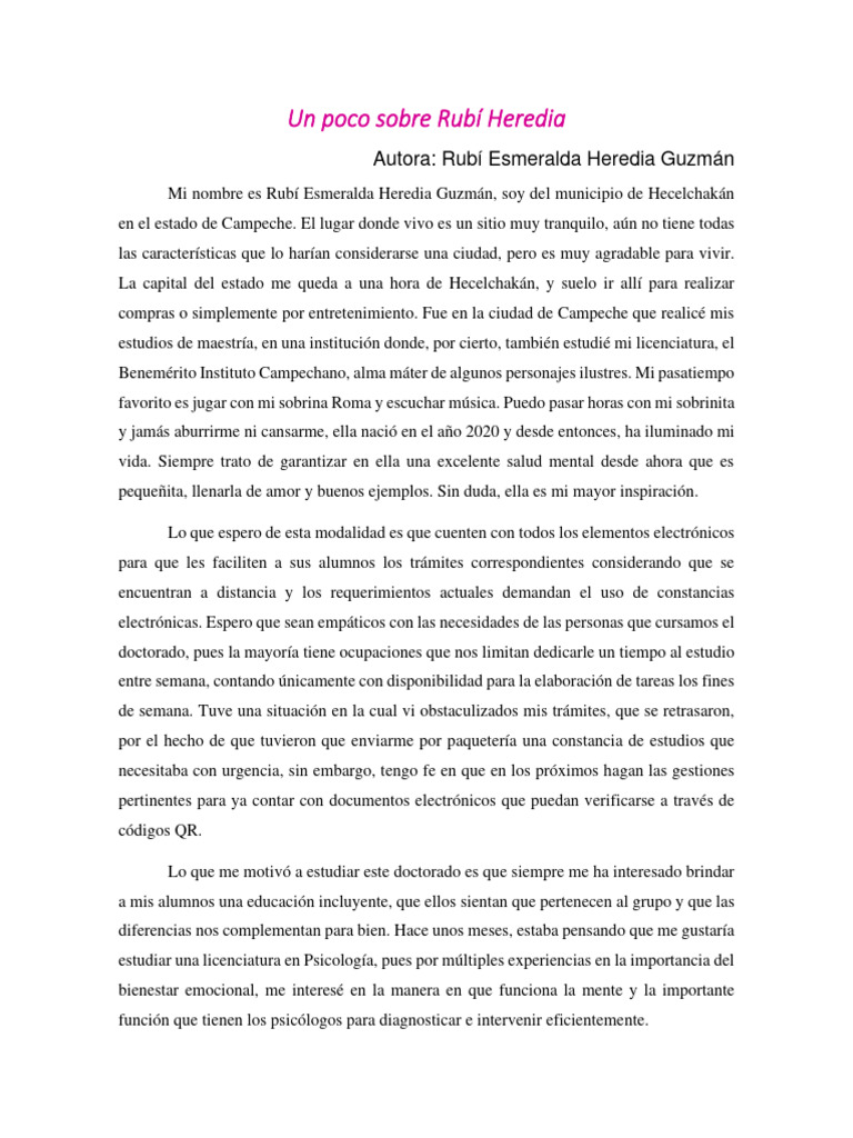 Rubí Heredia: Educación Incluyente y Vida Personal | PDF | Ciencias ...
