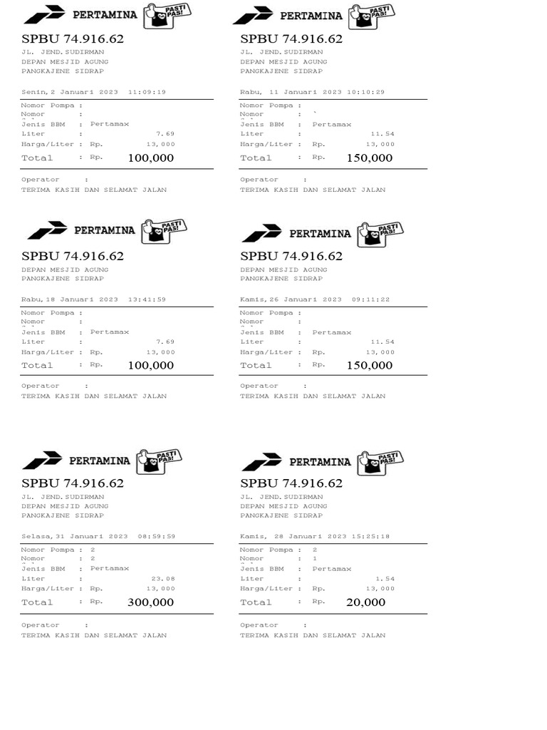 Nota Pembelian BBM SPBU 74.916.62 | PDF | Teknologi & Rekayasa