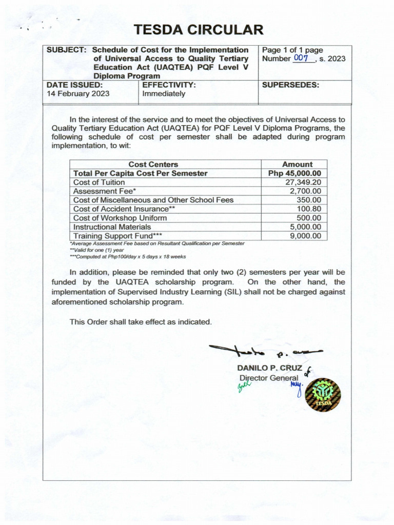 TESDA Circular No. 007-2023 | PDF